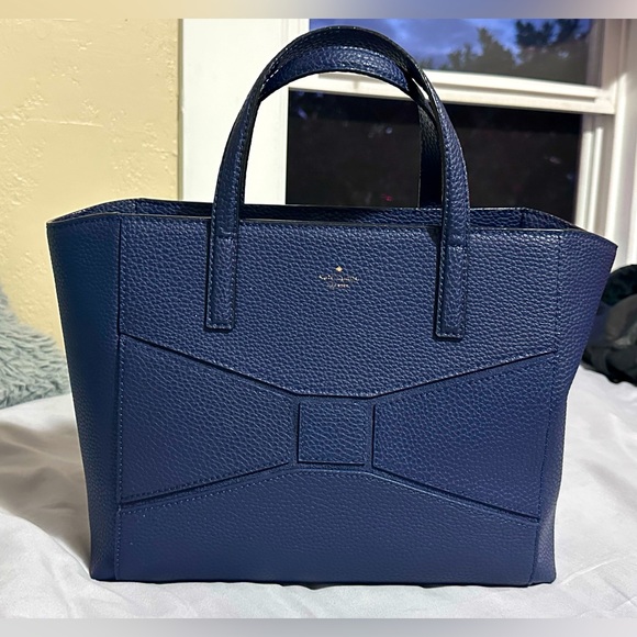 kate spade | Bags | Kate Spade Dark Blue Leather Purse With Bow Shape ...